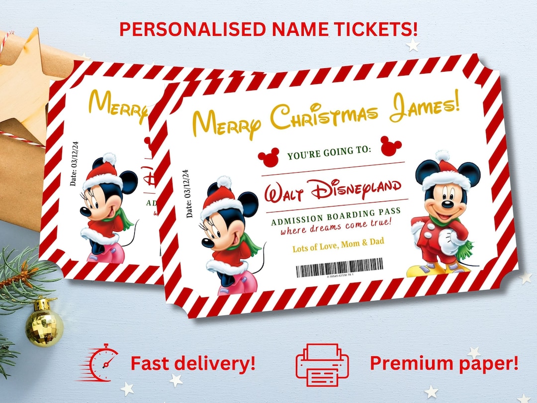 Personalised Christmas Disneyworld Ticket Theme Park Surprise Reveal ...