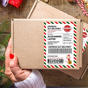 Elf Mail Shipping Labels North Pole Stickers Kids Santa Gift Tag ...