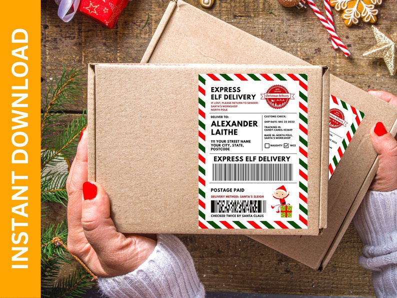 Elf Mail Shipping Labels North Pole Stickers Kids Santa Gift Tag ...