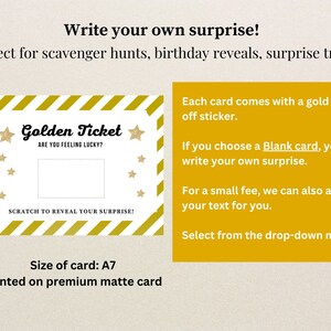 4 X Miniature Golden Ticket Reward, Scratch Reveal Card, Birthday Card ...