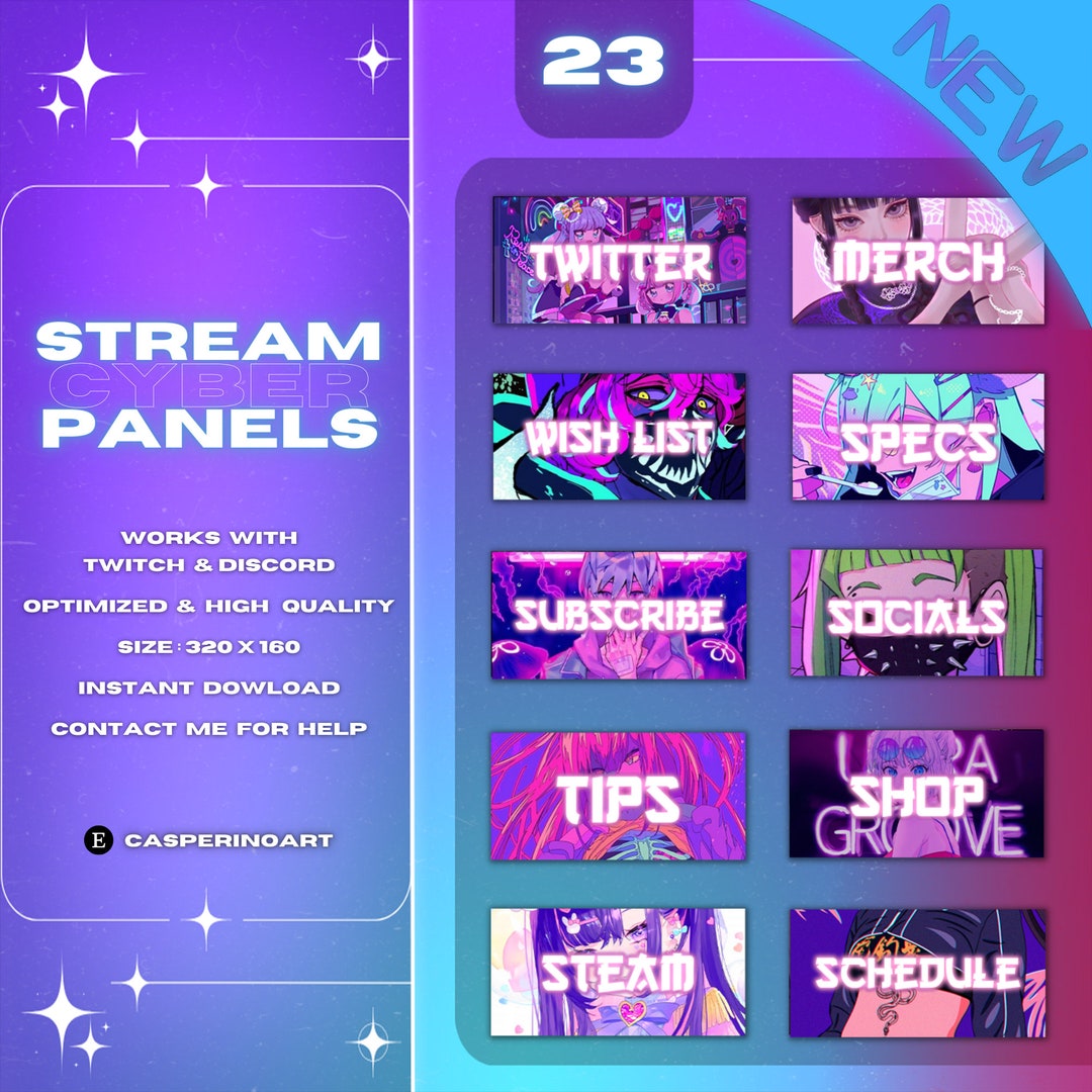 CYBER Anime Twitch Panels 24x Panels Discord Twitch and - Etsy Australia