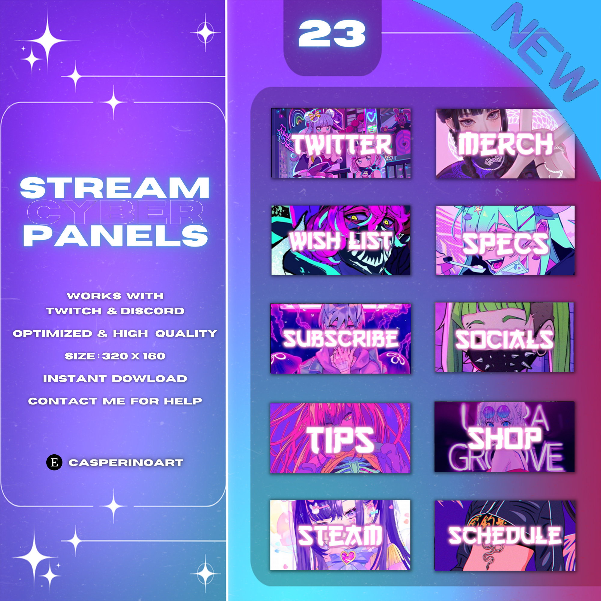CYBER Anime Twitch Panels 24x Panels Discord Twitch and - Etsy Australia