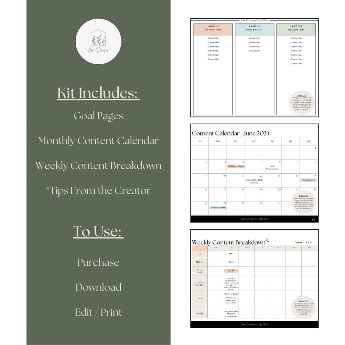 Editable Weekly & Monthly Social Media Content Calendar/planning Kit ...