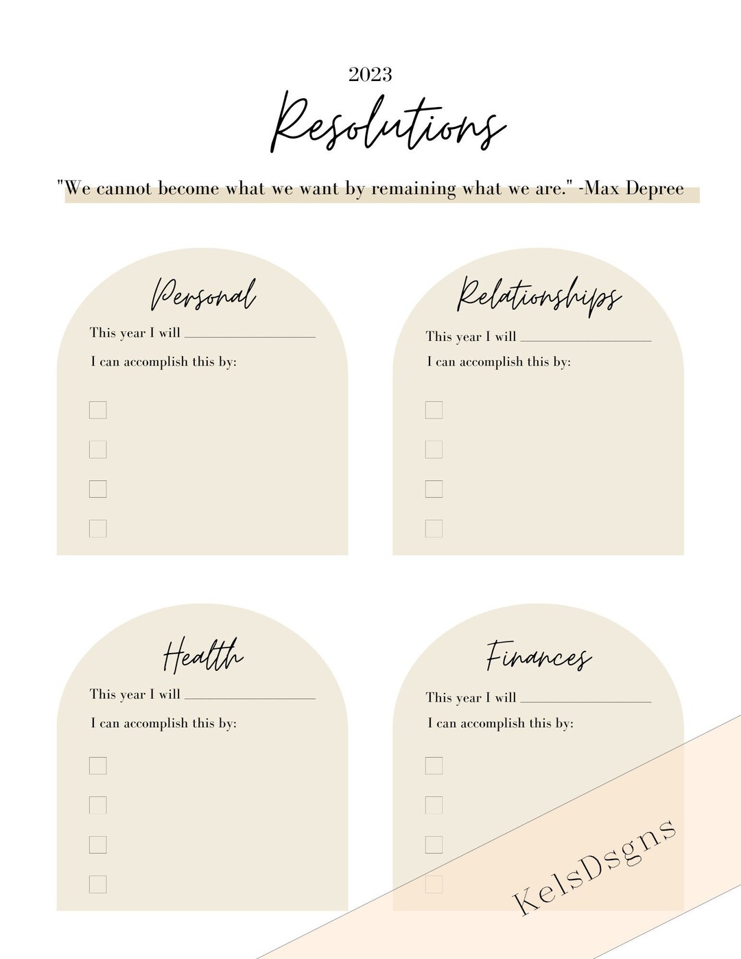 2023 New Years Resolutions Printable Template - Etsy