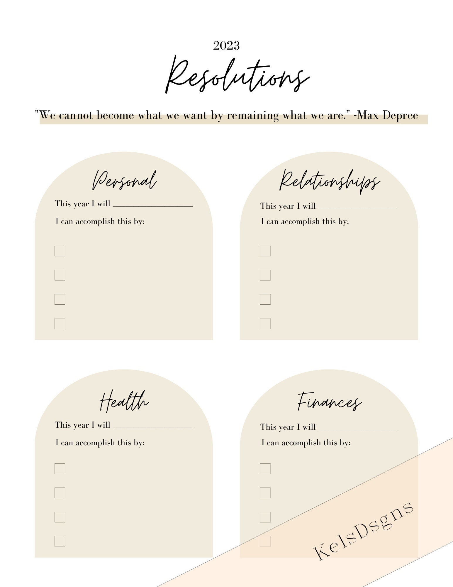 2023 New Years Resolutions Printable Template - Etsy