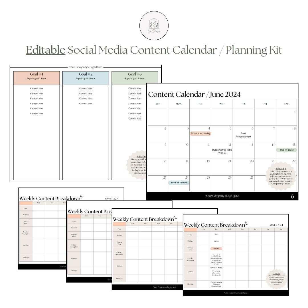 Editable Weekly & Monthly Social Media Content Calendar/planning Kit ...