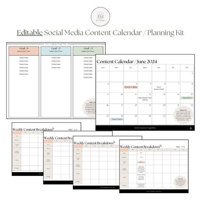 Editable Weekly & Monthly Social Media Content Calendar/planning Kit ...