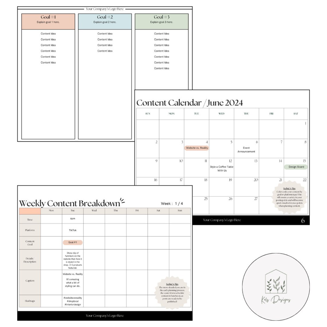 Editable Weekly & Monthly Social Media Content Calendar/planning Kit ...
