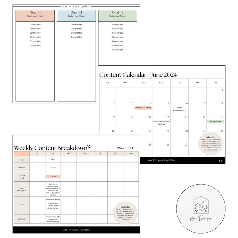 Editable Weekly & Monthly Social Media Content Calendar/planning Kit ...