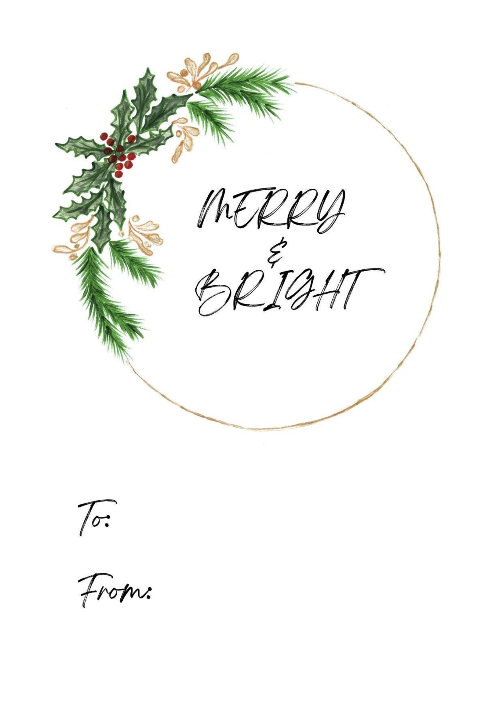Merry and Bright Modern Christmas Gift Tags Printable File - Etsy