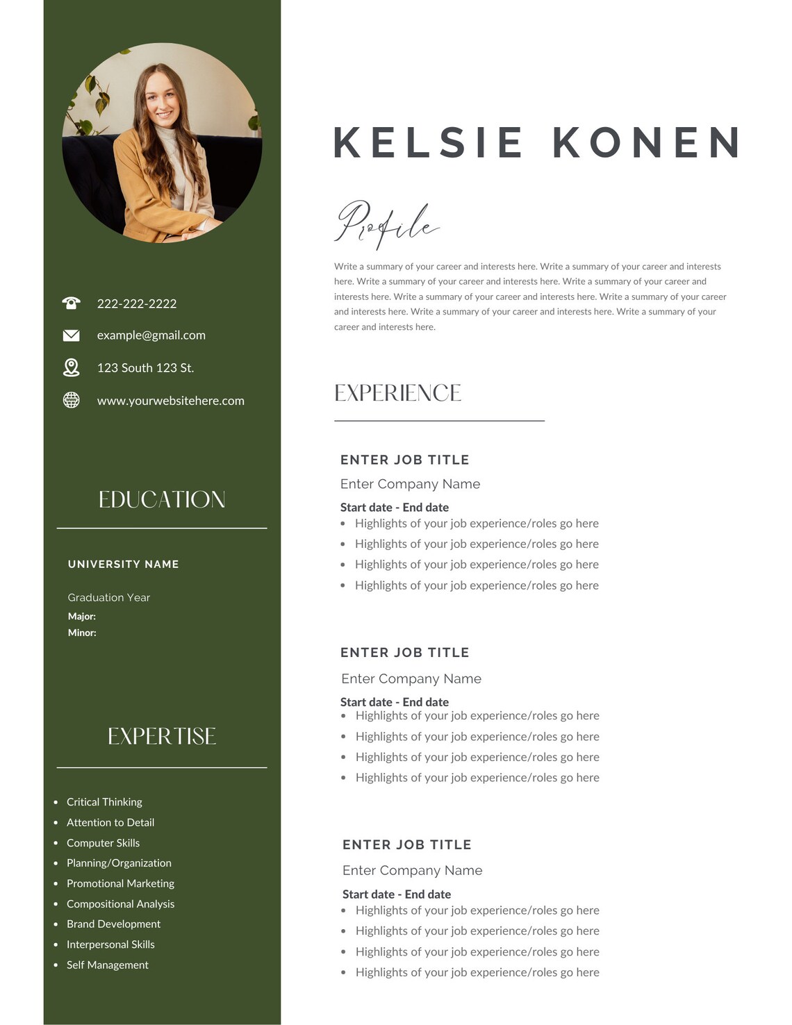 Editable Downloadable Complete Resume Template - 5 Color Options - Etsy