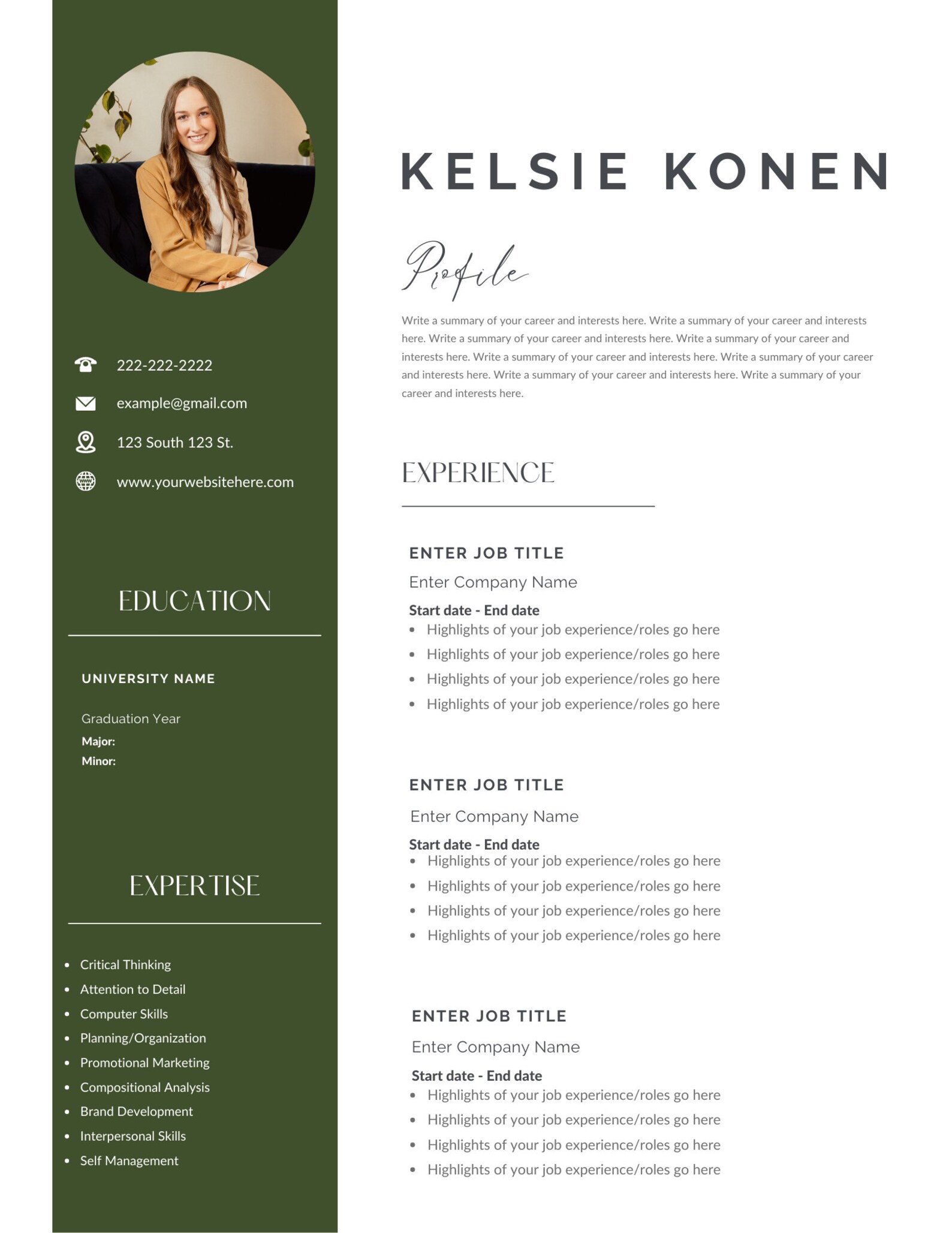 Editable Downloadable Complete Resume Template - 5 Color Options - Etsy