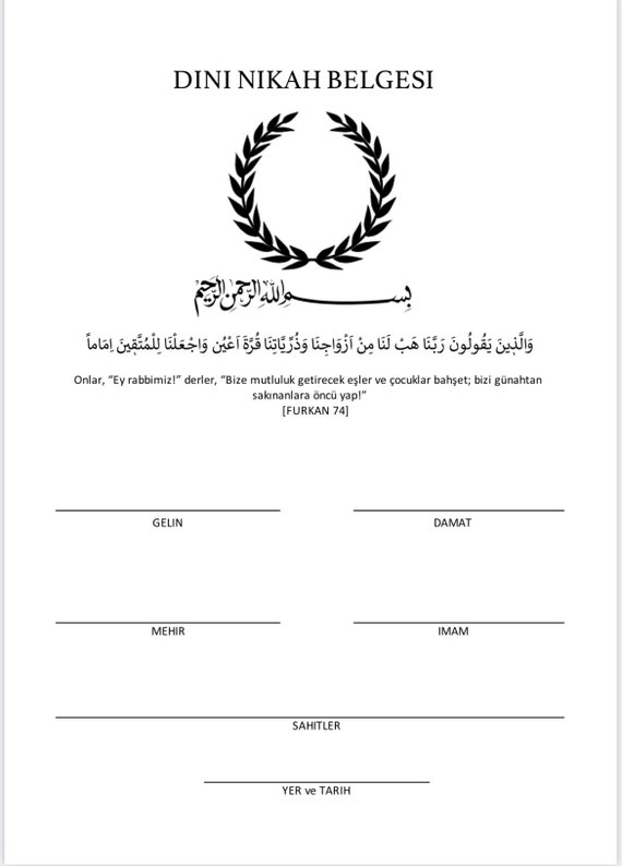 Vorlage Für Eine Islamische Heiratsurkunde