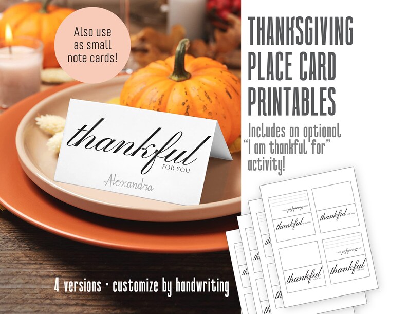 Thanksgiving Place Cards Printable | Thankful for You | Activity and ...