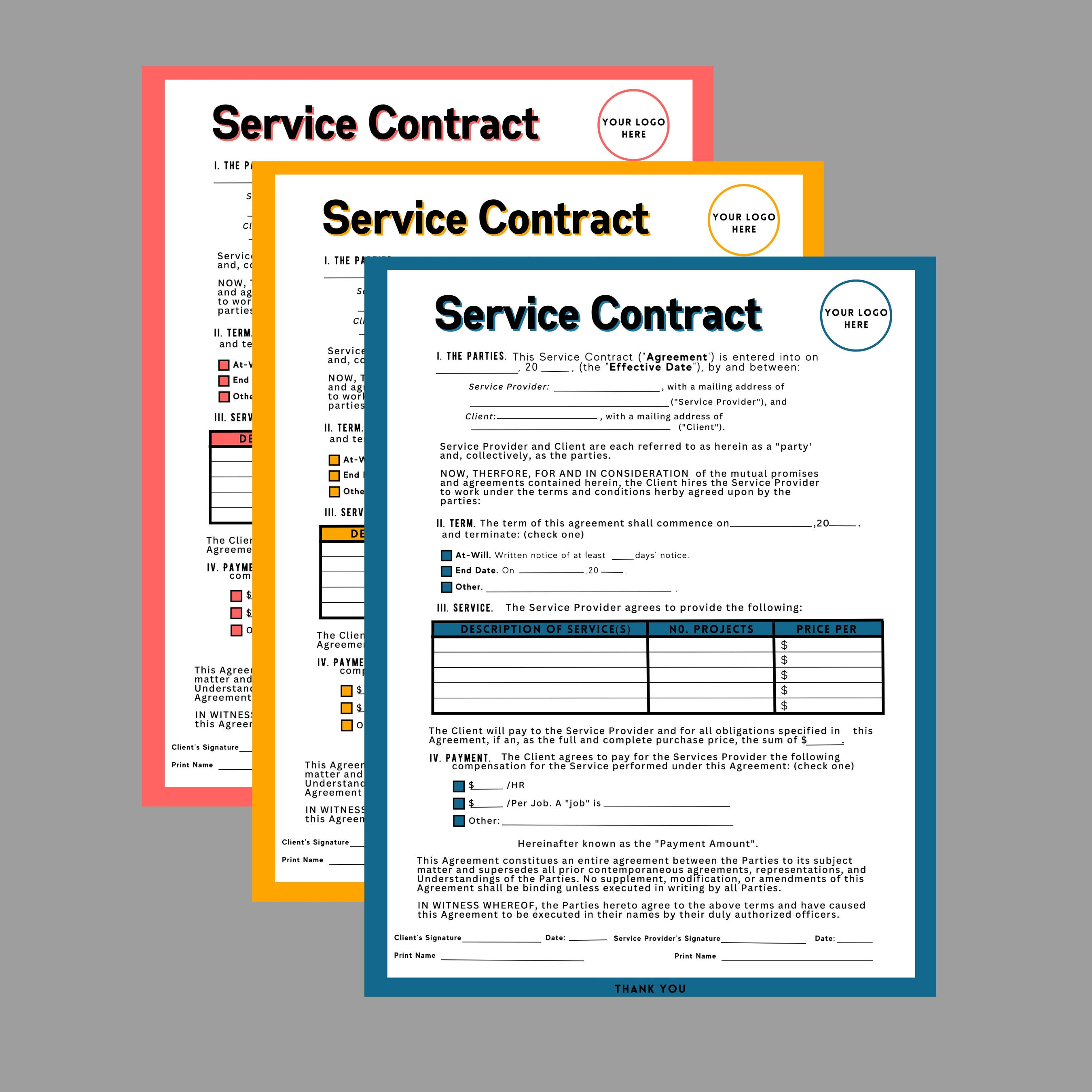 Service Contract Template, Editable Service Contract, Printable Service ...