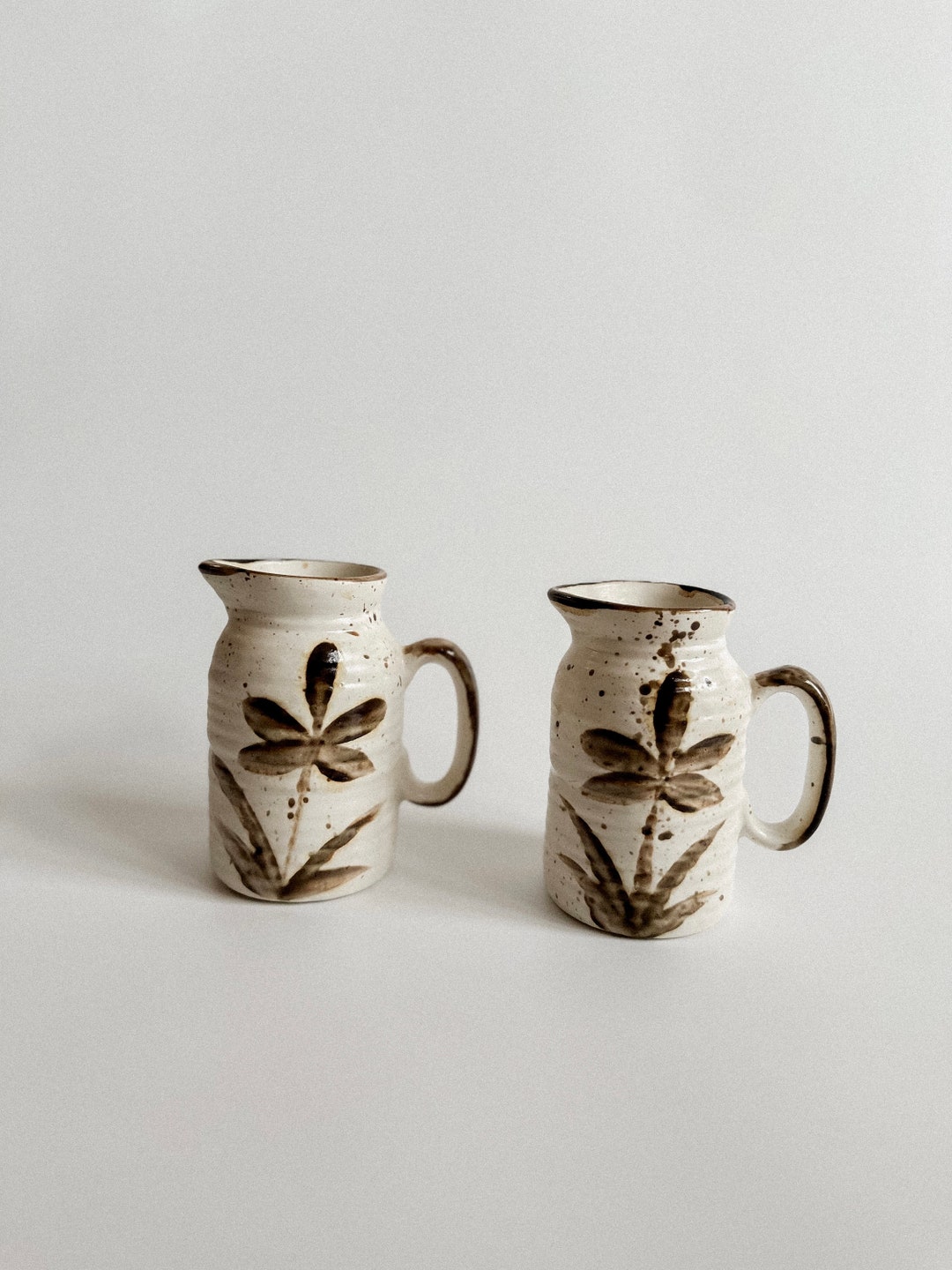 Vintage Studio Pottery Speckled Creamer Pitchers, Set of 2 - Etsy