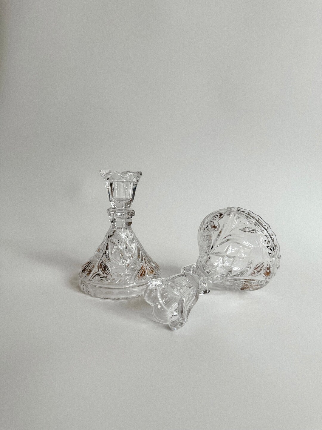 Vintage Glass Candlestick Holders, Set of 2 - Etsy