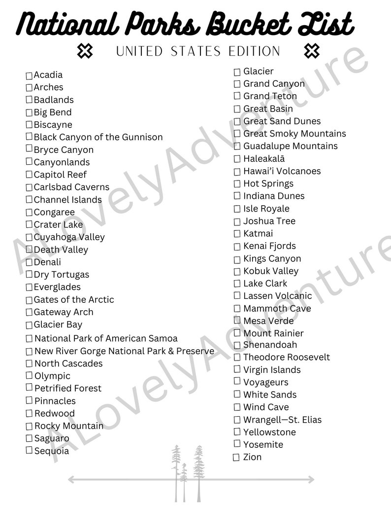 National Parks Bucket List USA Edition - Etsy