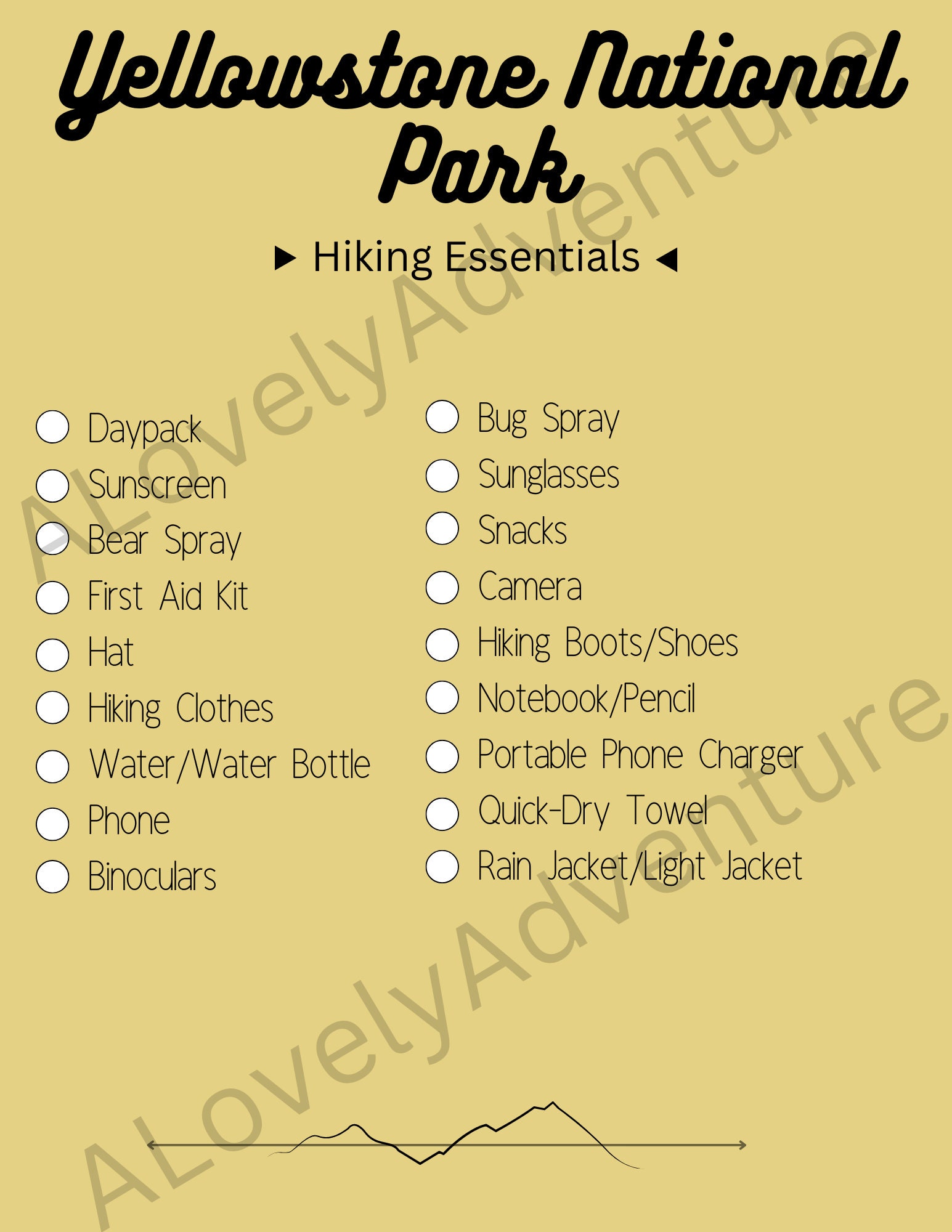 Yellowstone National Park Hikes | Packing List - Etsy