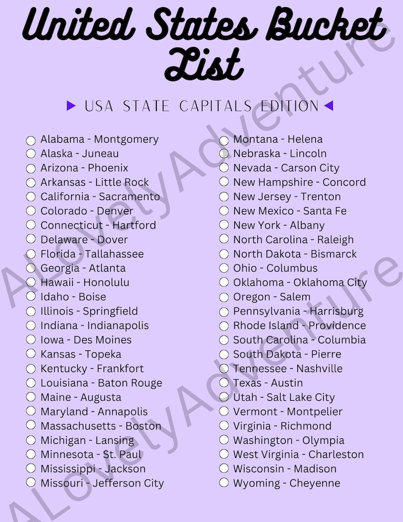 USA Capitals Checklist - Etsy