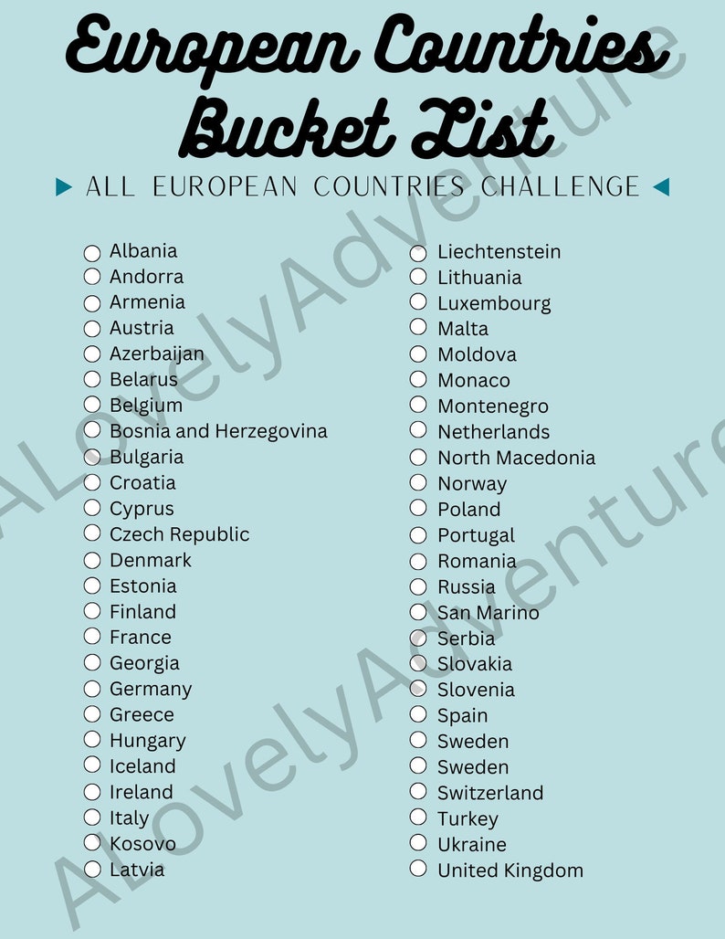 European Countries Challenge | Bucket List - Etsy