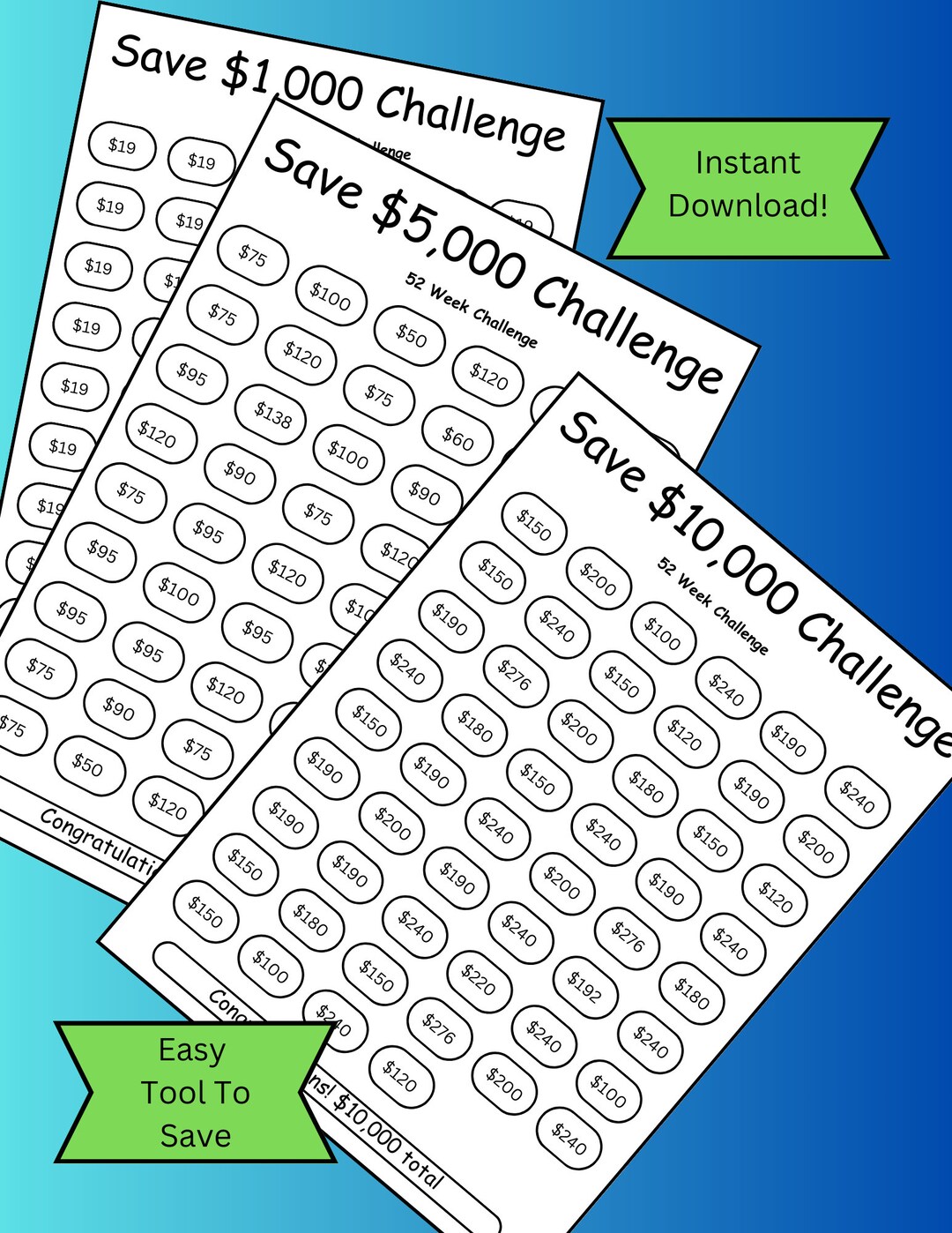 Savings Challenge- 3 Different Amounts - Etsy