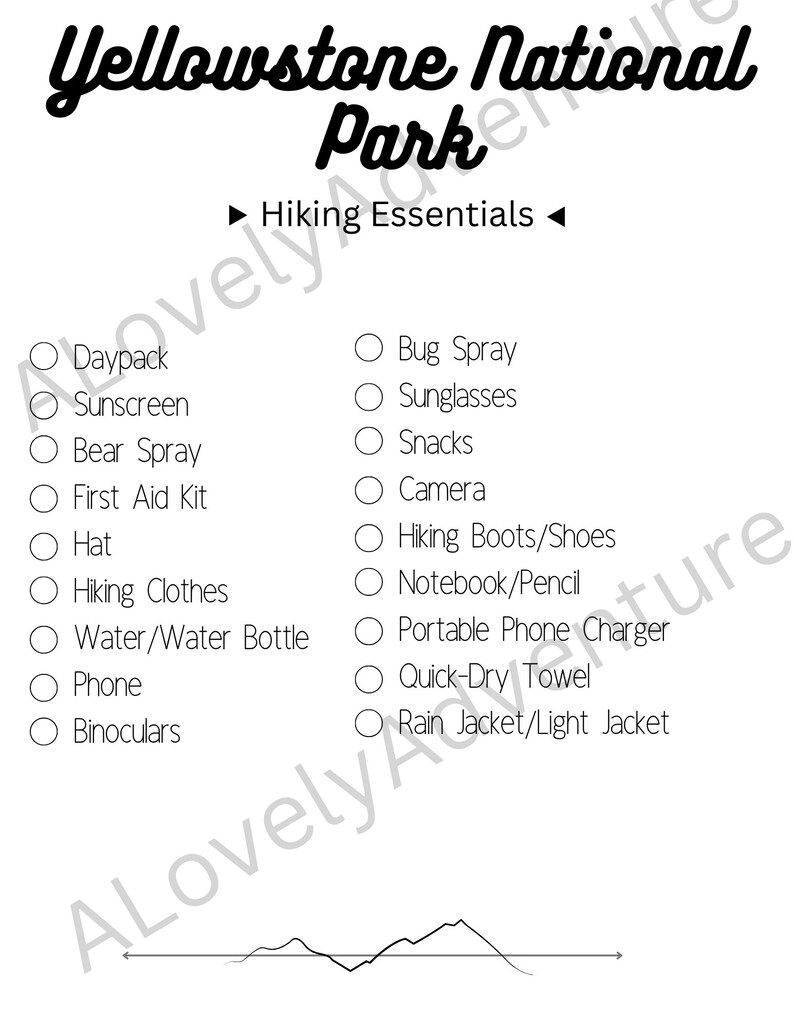 Yellowstone National Park Hikes | Packing List - Etsy
