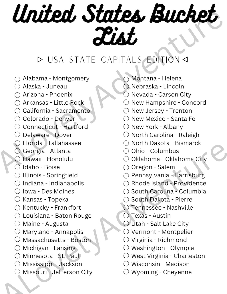 USA Capitals Checklist - Etsy