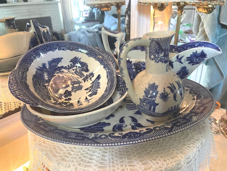 Antique Blue Willow Dinnerware Set: Staffordshire Ironstone, Japan ...
