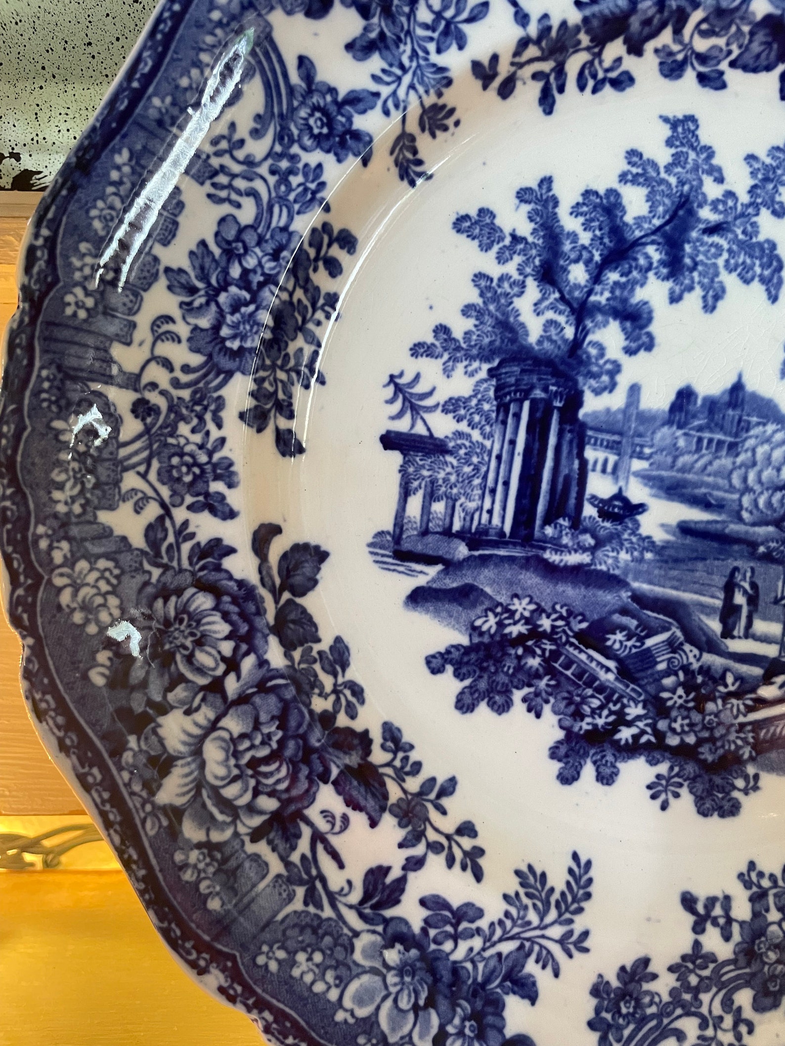 19th Century Flow Blue Transferware Plate: English Floral Cottagecore ...