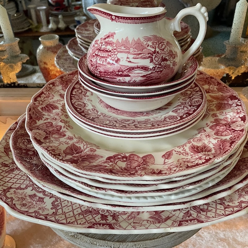 Red Transferware Plates - Etsy