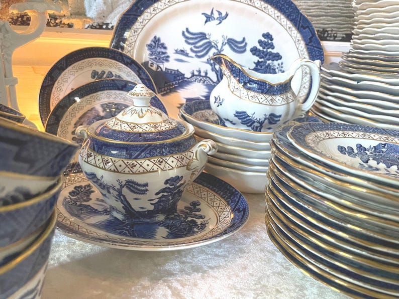 Vintage Booth's Real Old Willow China: Blue Willow Ironstone With Gold ...