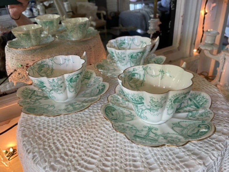 Early Shelley Foley Wileman, C1896, Aqua and White Neoclassical Tea Set ...