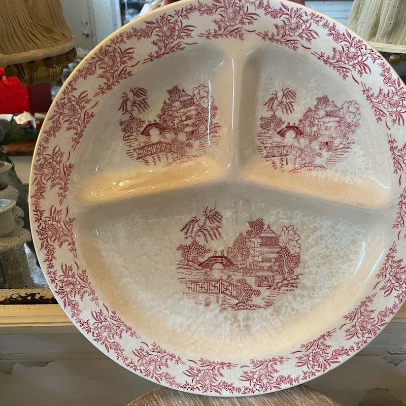 Red Transferware Plates - Etsy