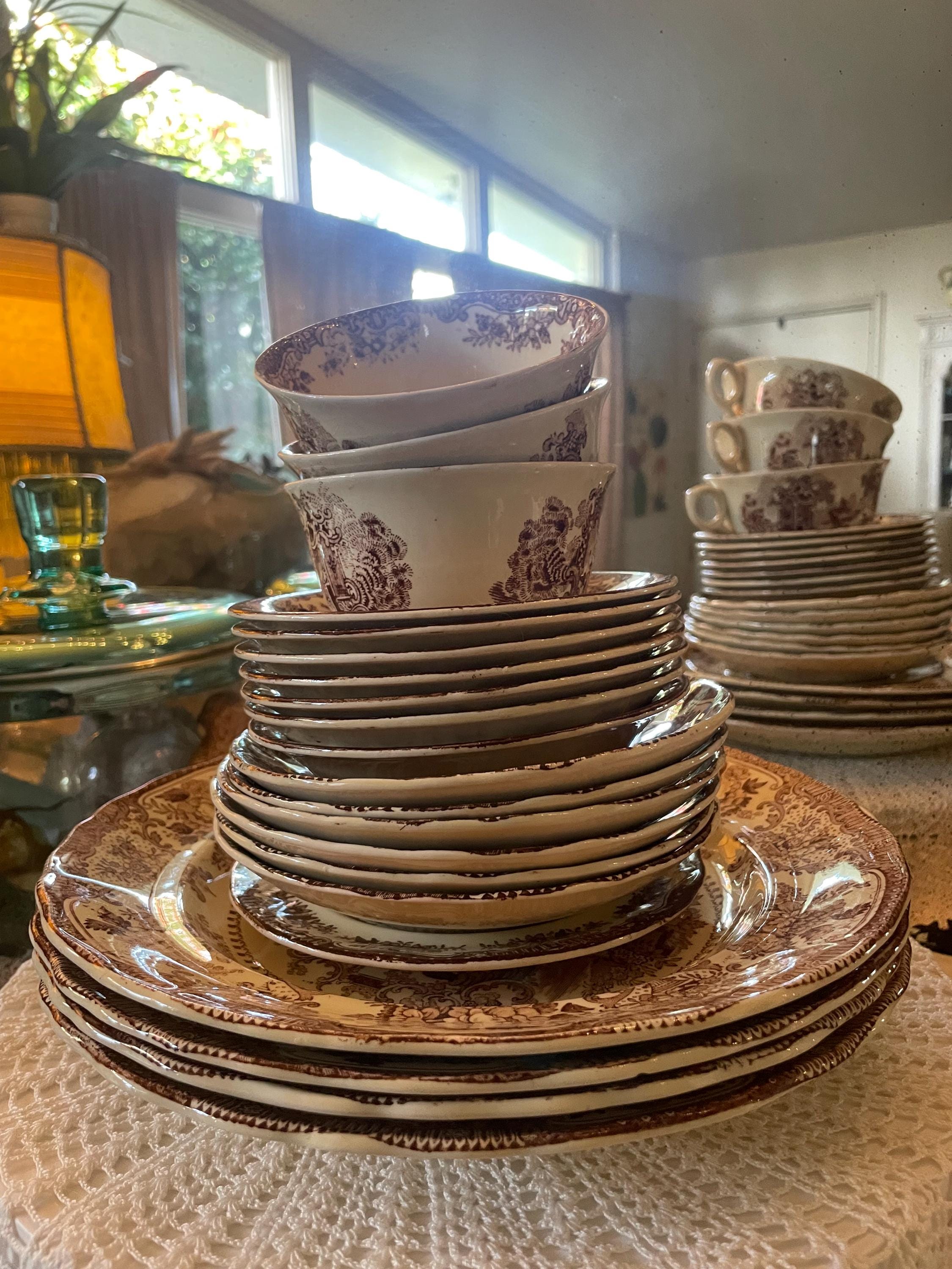 Antique Adams Fairy Villas Transferware Set: Brown & Cream ...