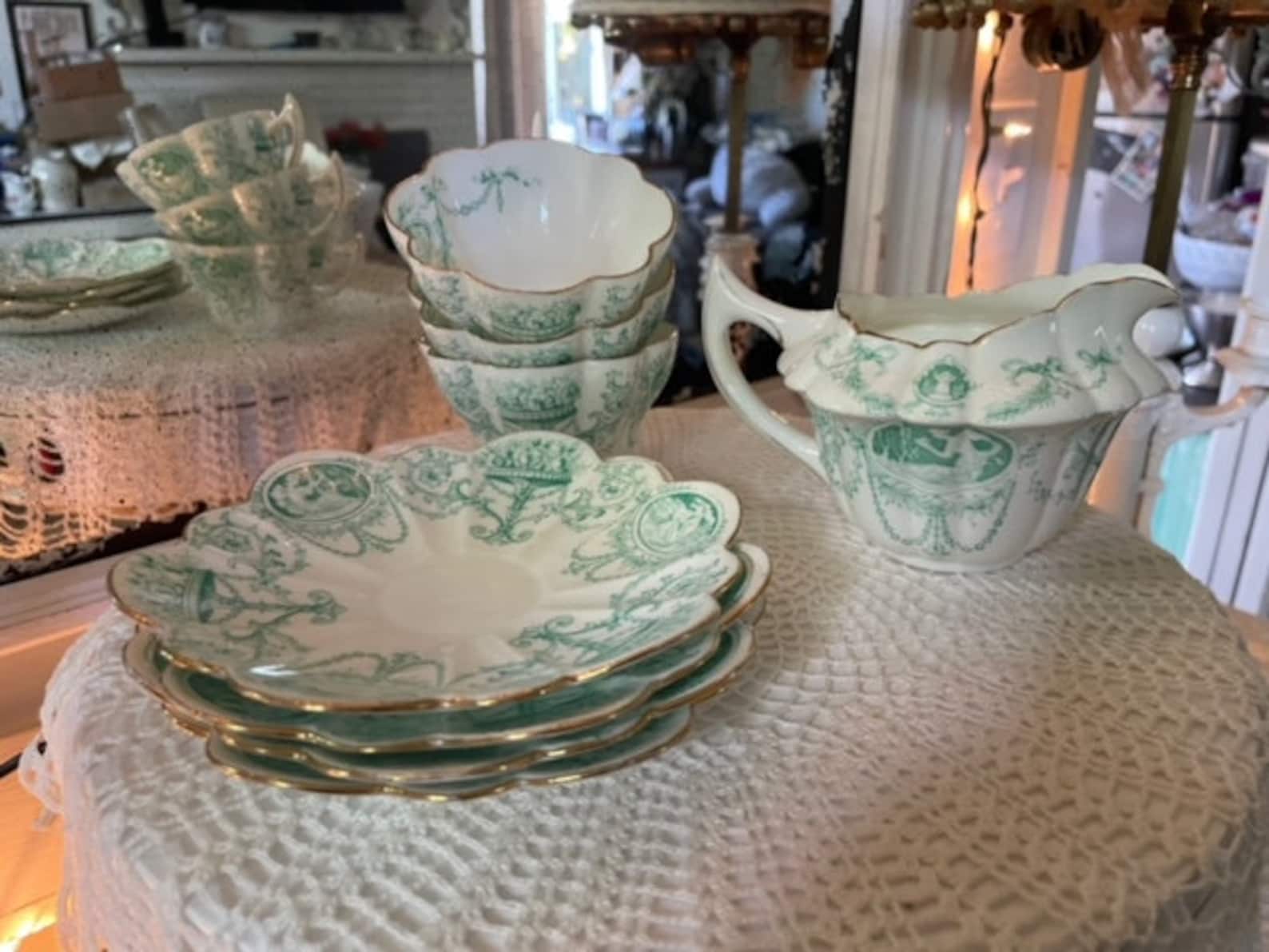 Early Shelley Foley Wileman, C1896, Aqua and White Neoclassical Tea Set ...
