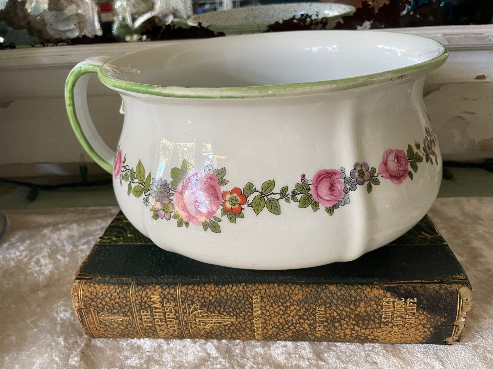 Wood & Sons Chamber Pot, Green Painted Trim, Polychrome Floral, Pink ...