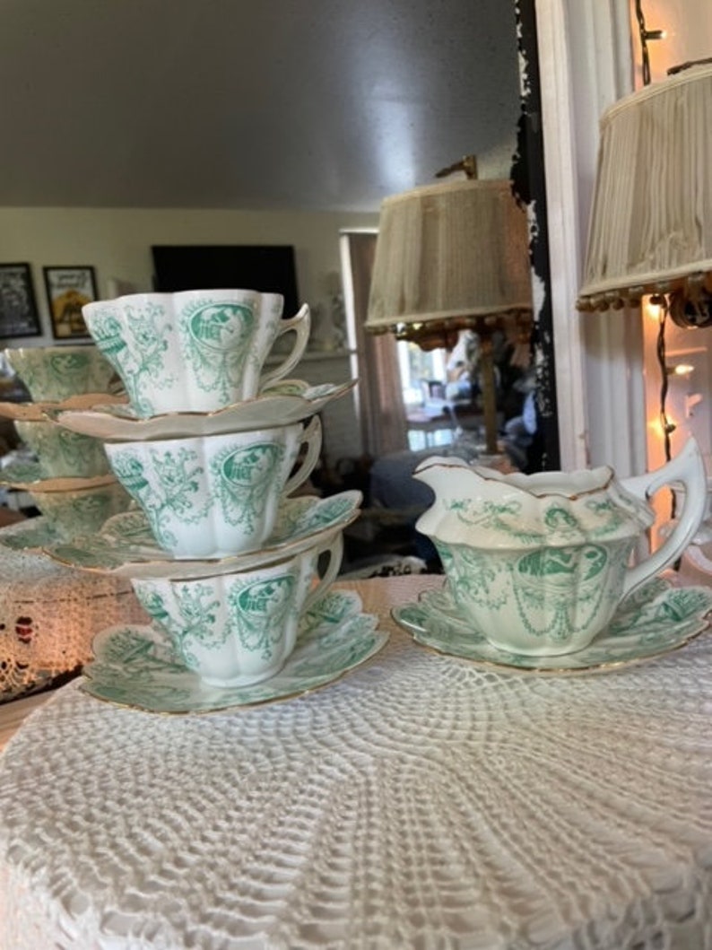 Early Shelley Foley Wileman, C1896, Aqua and White Neoclassical Tea Set ...
