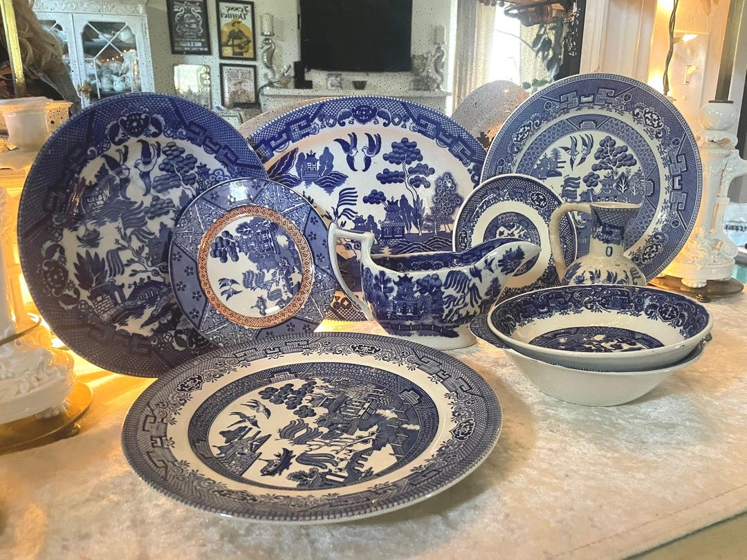 Antique Blue Willow Dinnerware Set: Staffordshire Ironstone, Japan ...