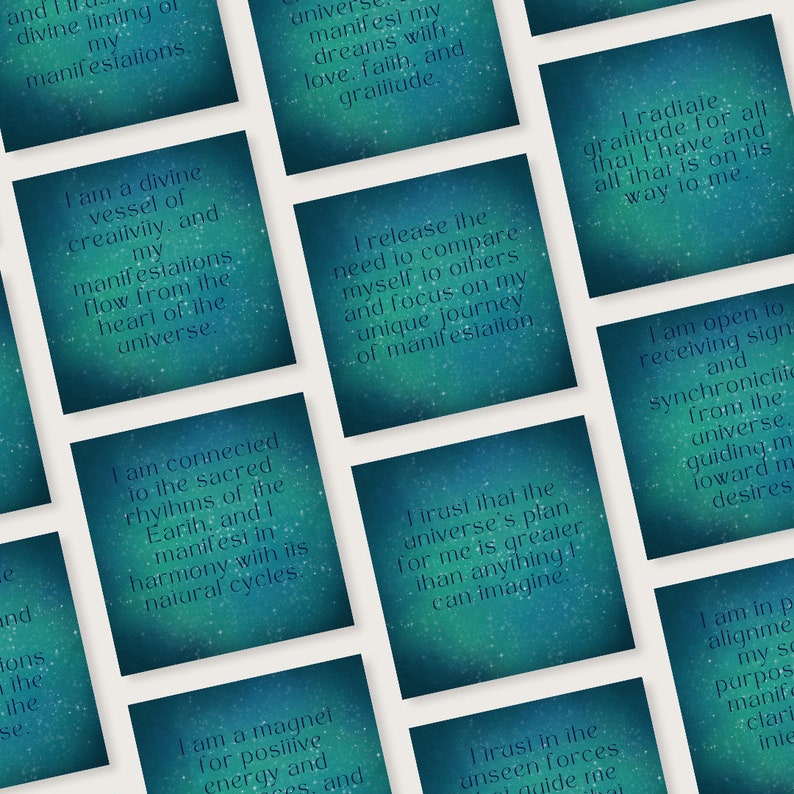 Blue Manifestation Affirmation Cards, 31 Card Deck, Digital File ...