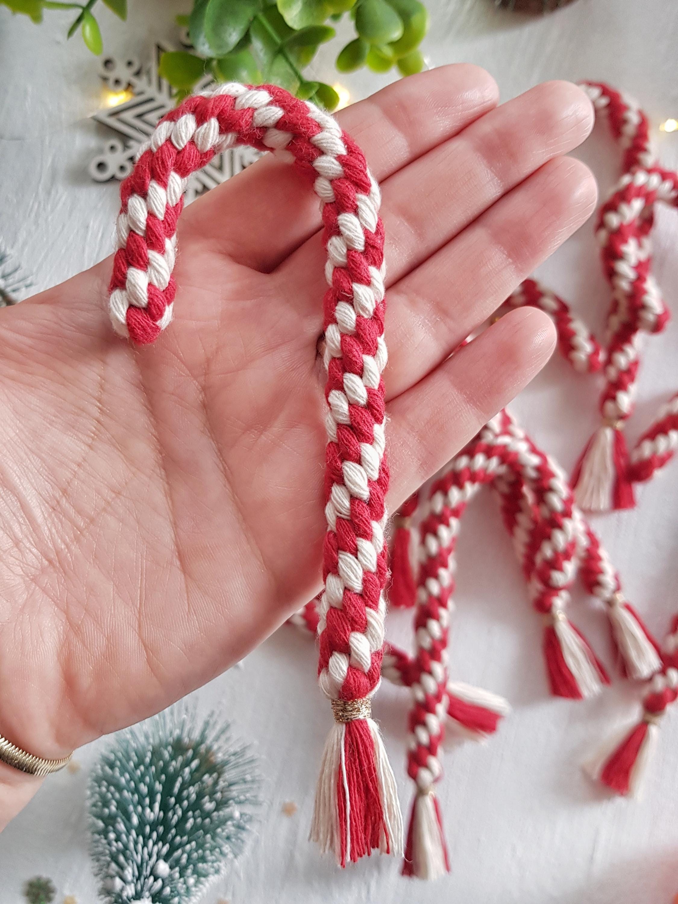Handmade Boho Macrame Candy Cane Ornament - Cozy Christmas Candy Decor, Unique Family Gift ...