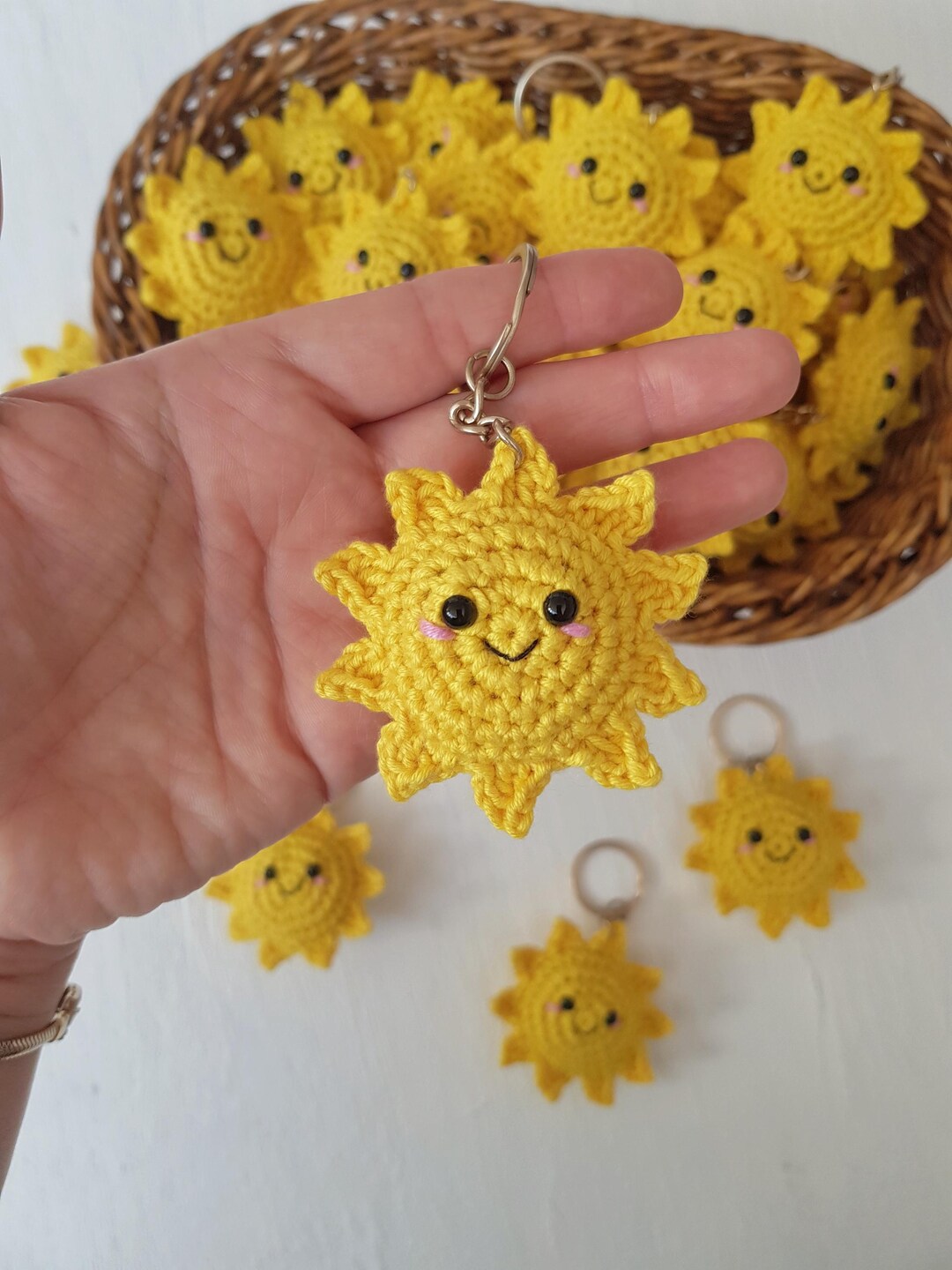 Handmade Crochet Sun Keychain, Cute Amigurumi Sun Plush, Sunshine Bag ...