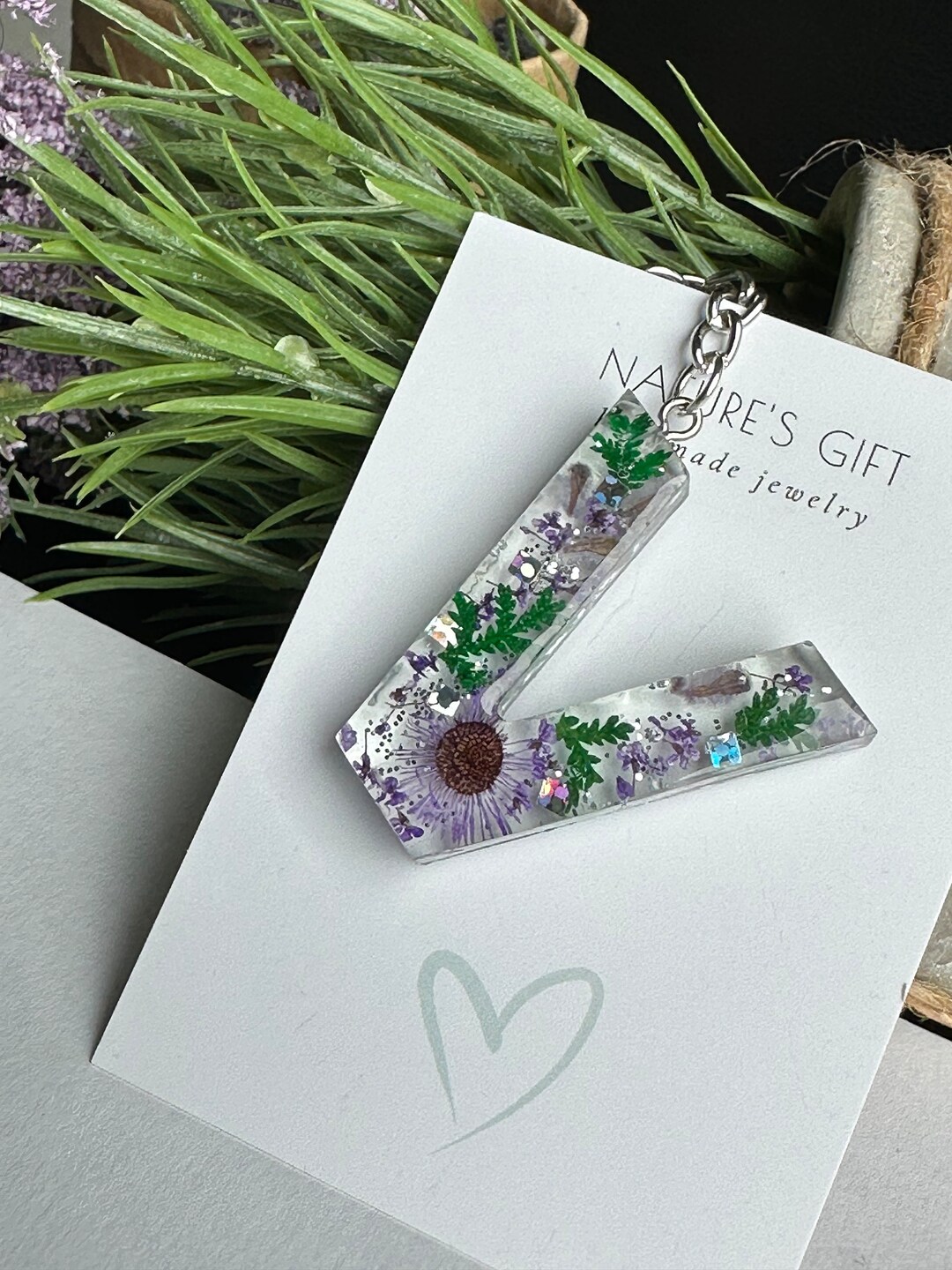 Personalized Pressed Flower Initial Keychain: Handmade Resin Letter ...