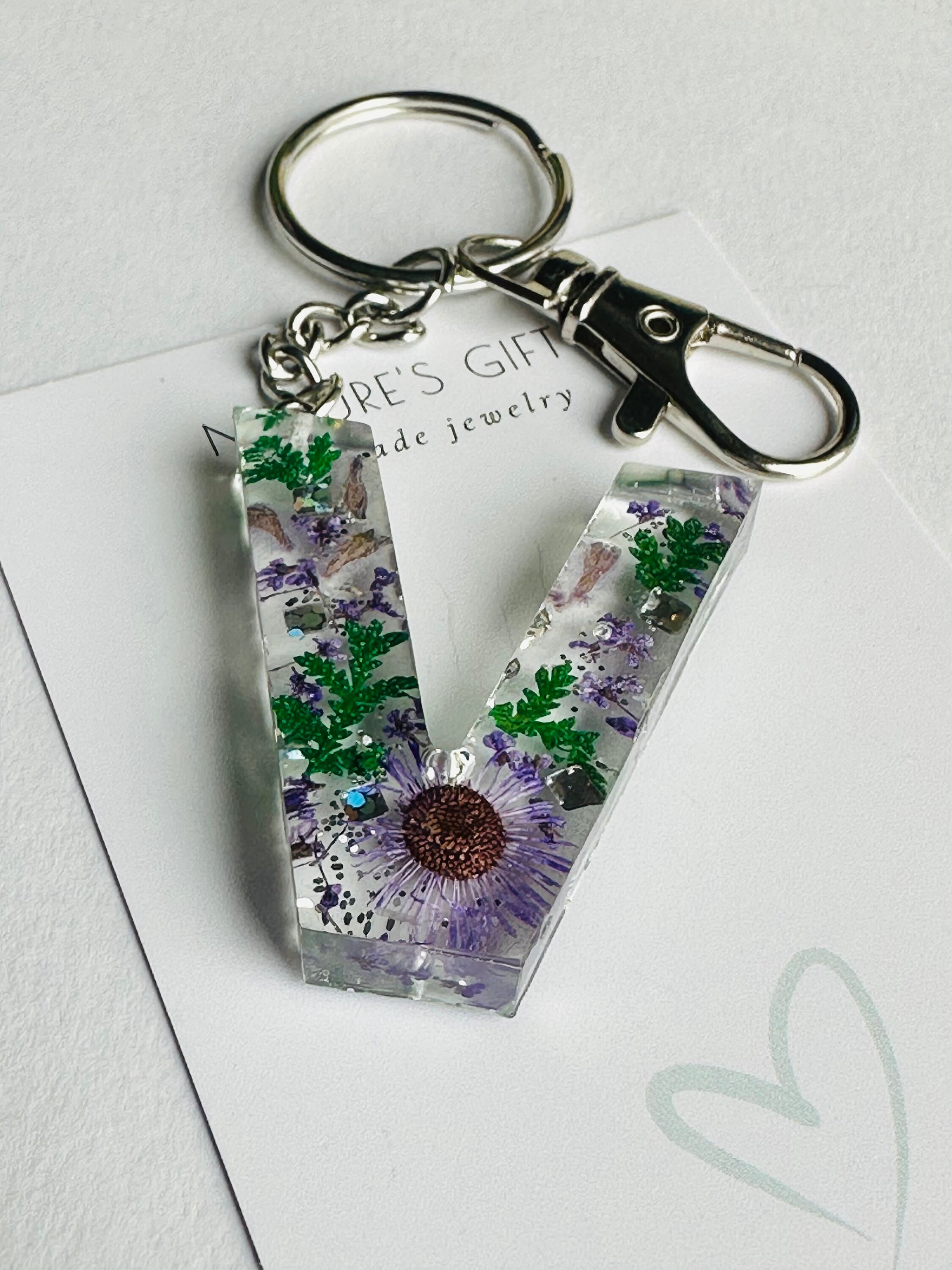 Personalized Pressed Flower Initial Keychain: Handmade Resin Letter ...