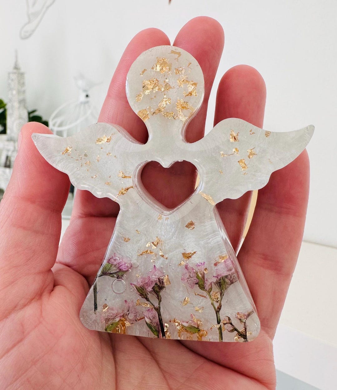 Guardian Angel, Spiritual Christmas Gift, Pressed Flowers Resin Angel ...