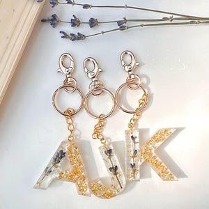 Lavender Keychain, Bridesmaid Gift, Custom Floral Initial Keychain, New ...