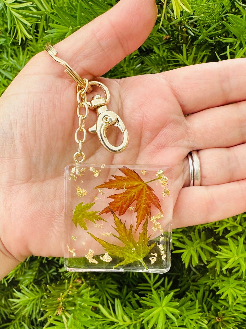Real Maple Leaf Keychain for Women, New Car Gift, Autumn Resin Keyring ...