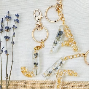 Lavender Keychain, Bridesmaid Gift, Custom Floral Initial Keychain, New ...