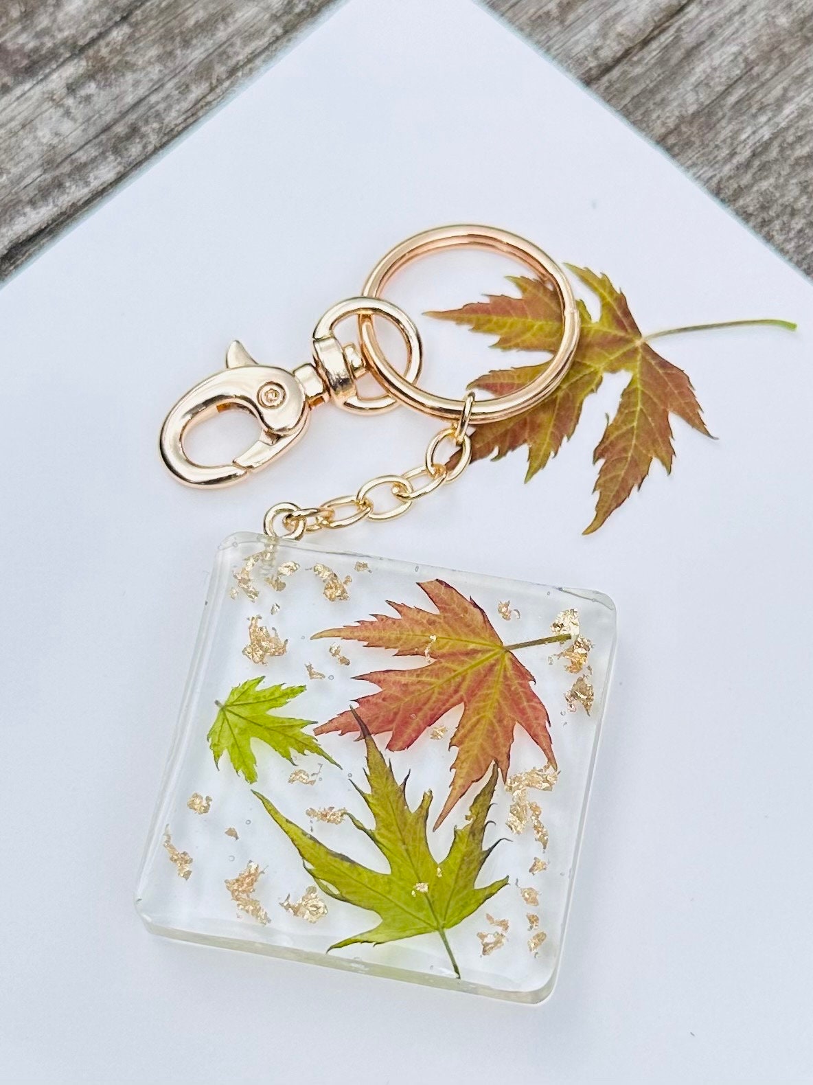 Real Maple Leaf Keychain for Women, New Car Gift, Autumn Resin Keyring ...