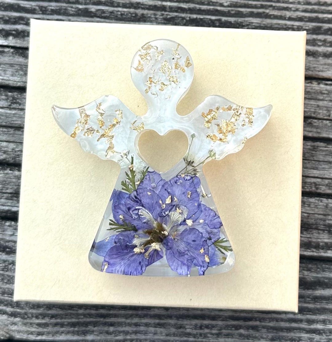 July Birth Flower Handmade Resin Guardian Angel With Larkspur Dried ...